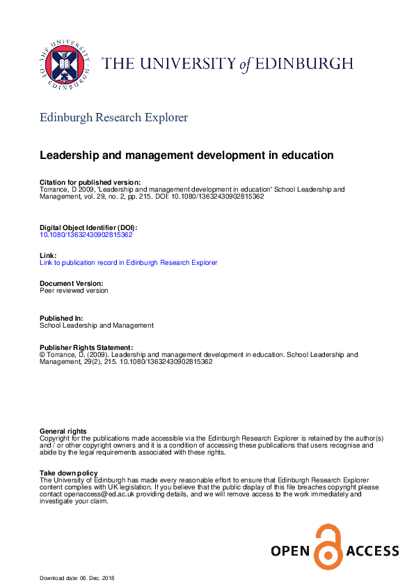 (PDF) Leadership and Management Development in Education20094Tony Bush ...