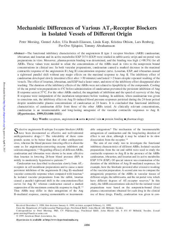 (PDF) Mechanistic Differences of Various AT1-Receptor Blockers in ...