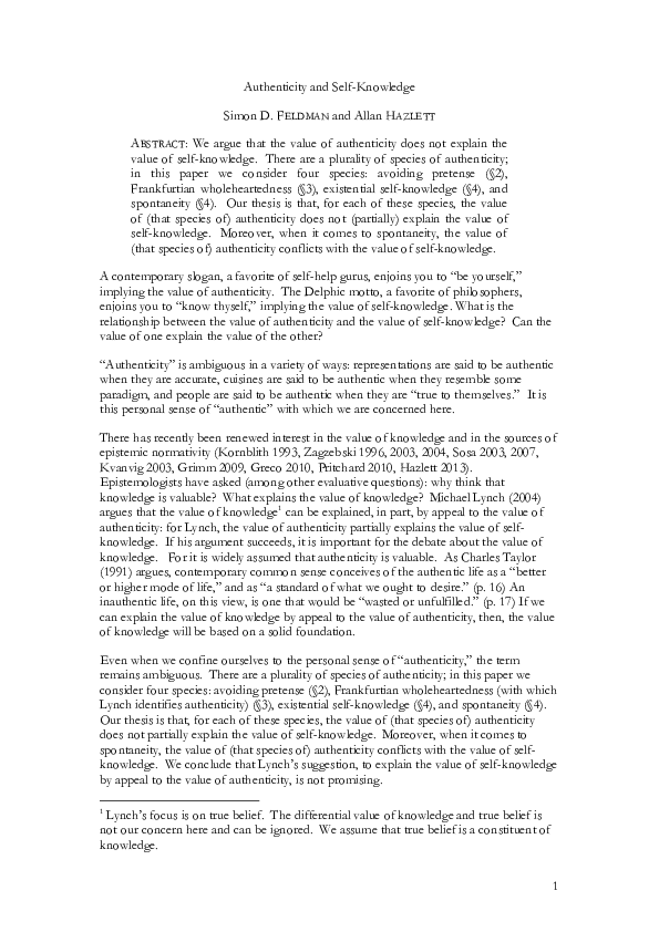 (PDF) Authenticity and Self-Knowledge