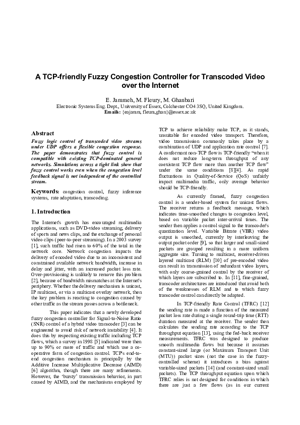 (PDF) A TCP-friendly Fuzzy Congestion Controller for Transcoded Video over the Internet | Dr ...