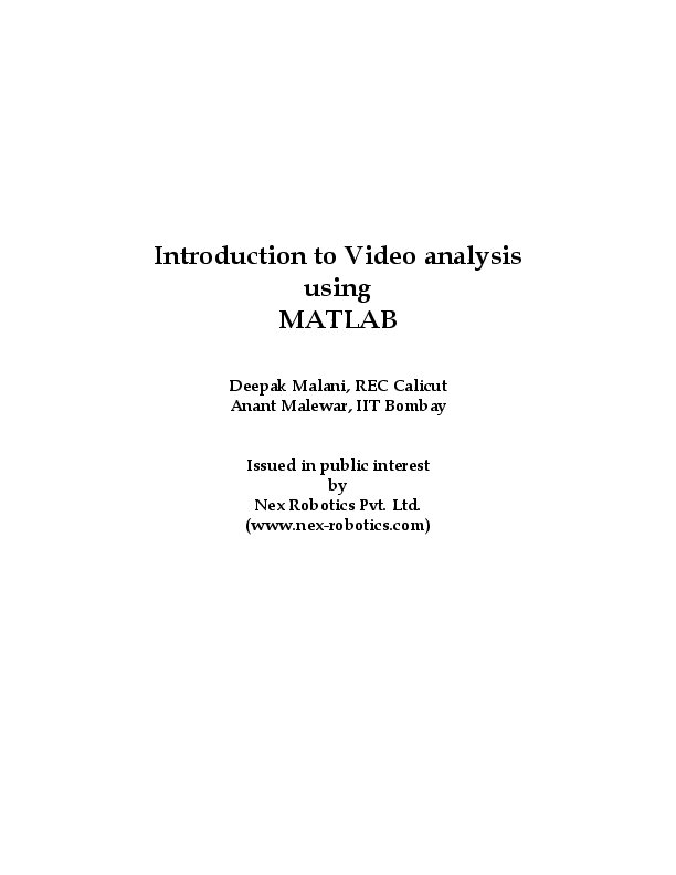 (PDF) Introduction to Video Analysis using MATLAB