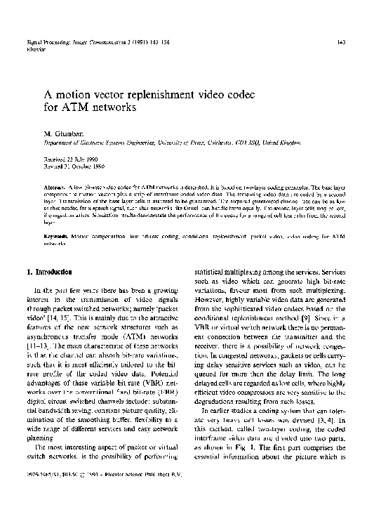 (PDF) A motion vector replenishment video codec for ATM networks
