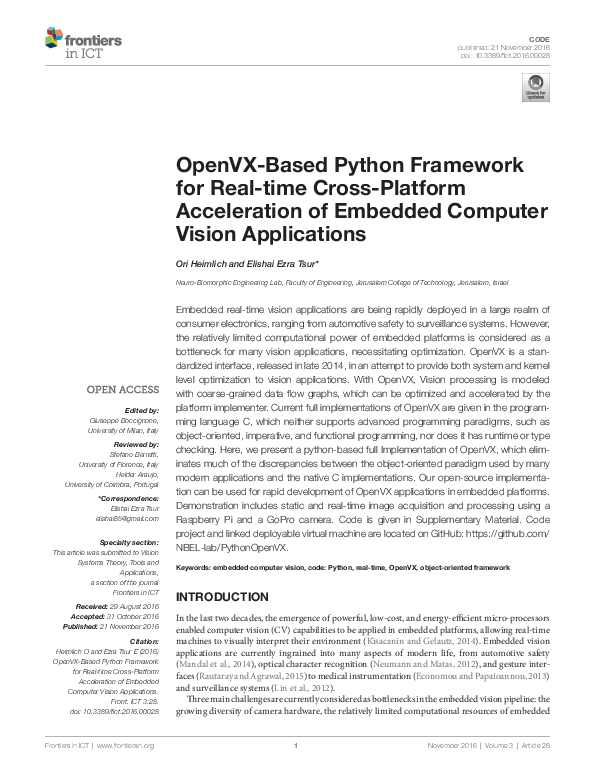 Pdf Openvx Based Python Framework For Real Time Cross Platform Acceleration Of Embedded