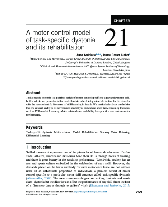 (PDF) A motor control model of task-specific dystonia and its ...