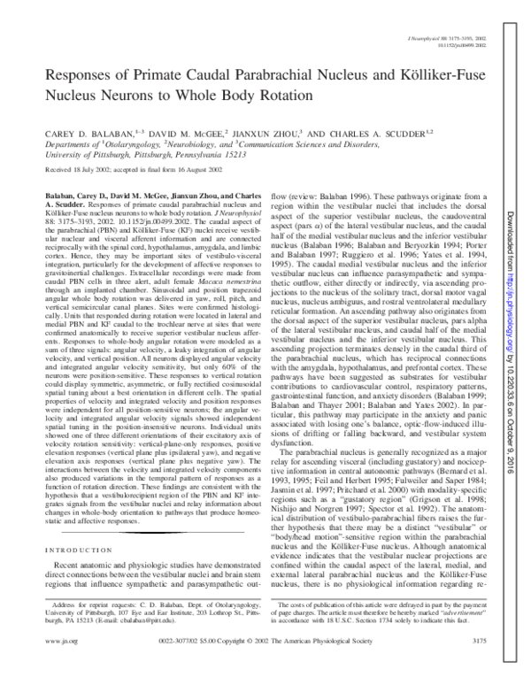 (PDF) Responses of Primate Caudal Parabrachial Nucleus and Kolliker ...