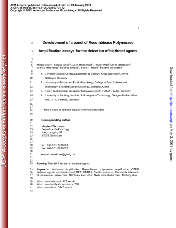 (PDF) Development of a Panel of Recombinase Polymerase Amplification ...