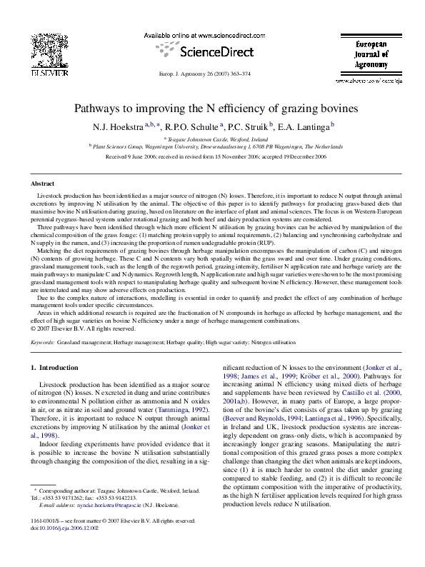 (PDF) The effect of grassland management on bovine nitrogen efficiency ...