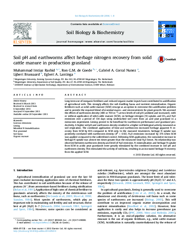 (PDF) Soil pH and earthworms affect herbage nitrogen recovery from ...