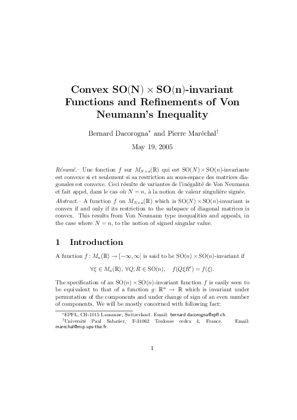 (PDF) Convex $ SO (N)\ times SO (n) $-invariant functions and refinements of von Neumann" s ...