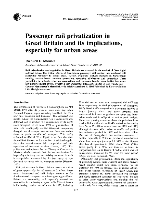 (PDF) Passenger rail privatization in Great Britain and its ...