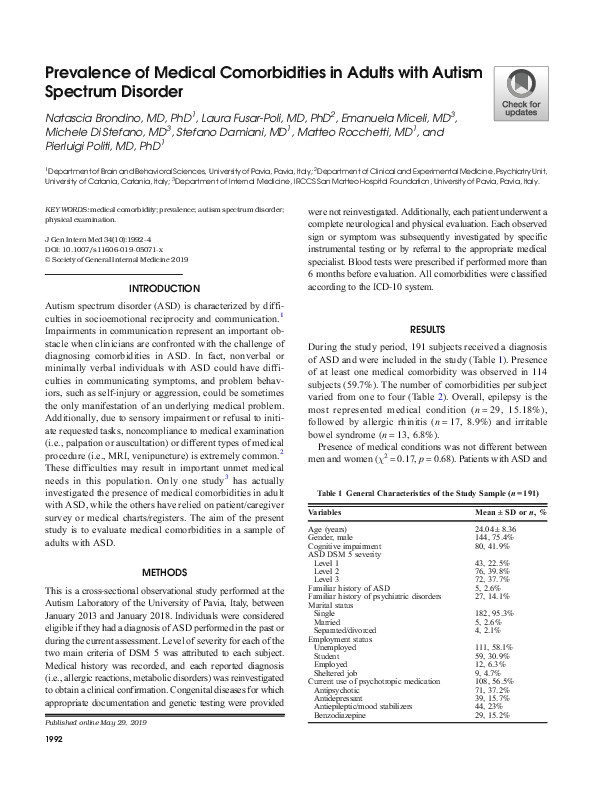 (PDF) Prevalence of Medical Comorbidities in Adults with Autism ...
