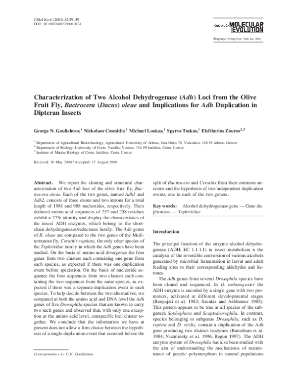 (PDF) Characterization of Two Alcohol Dehydrogenase (Adh) Loci from the ...