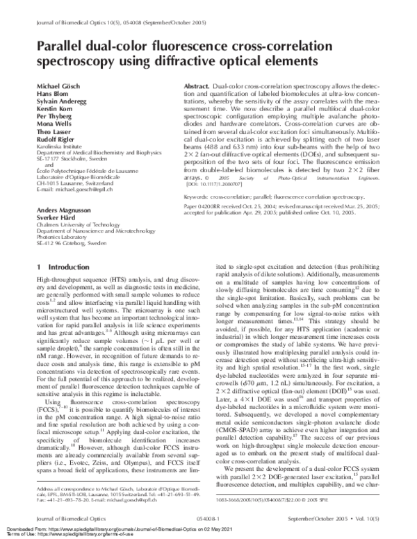 Pdf Parallel Dual Color Fluorescence Cross Correlation Spectroscopy