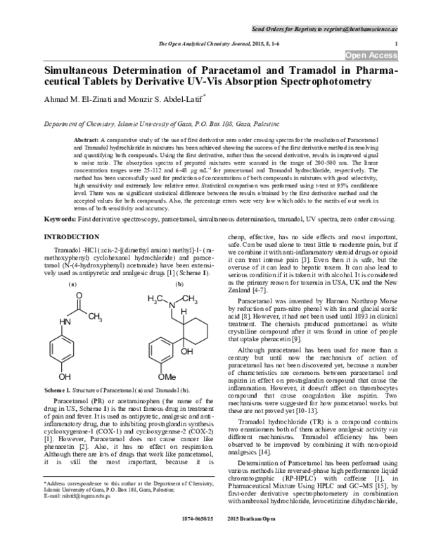 (PDF) Simultaneous Determination of Paracetamol and Tramadol in ...