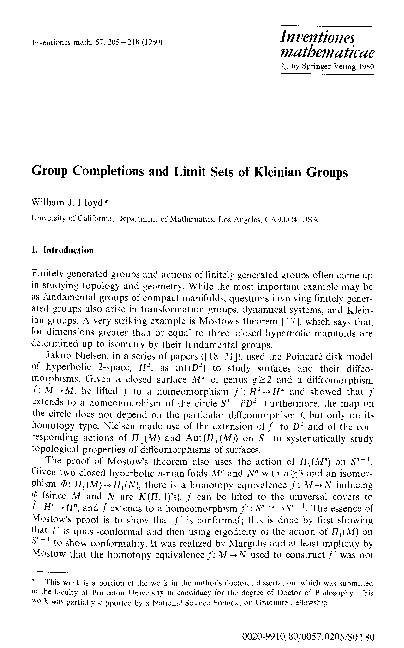 (PDF) Group completions and limit sets of Kleinian groups