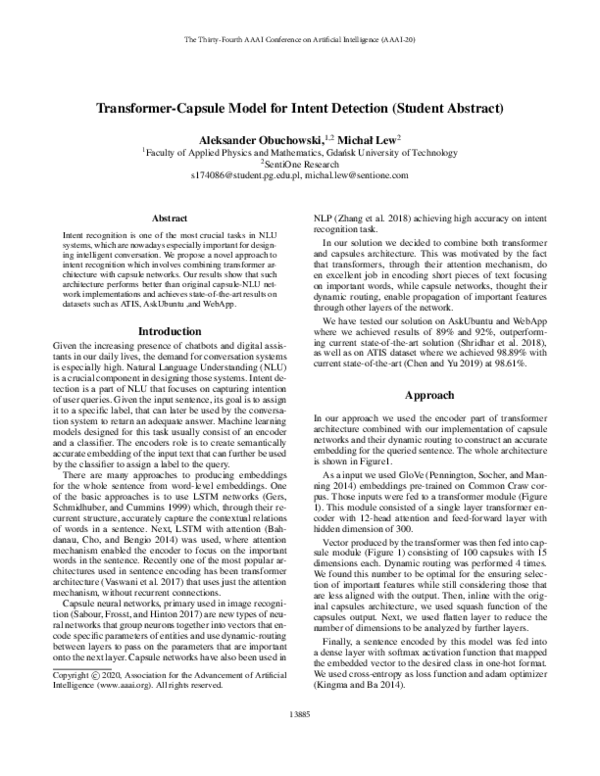 (PDF) Transformer-Capsule Model for Intent Detection (Student Abstract)