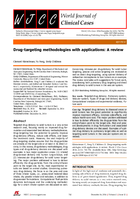 (PDF) Drug-targeting methodologies with applications: A review