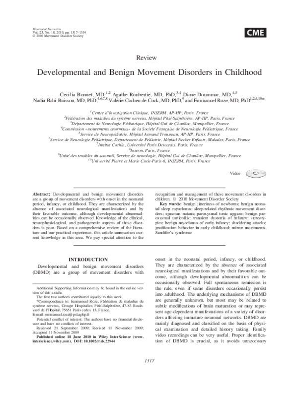 (PDF) Developmental and benign movement disorders in childhood