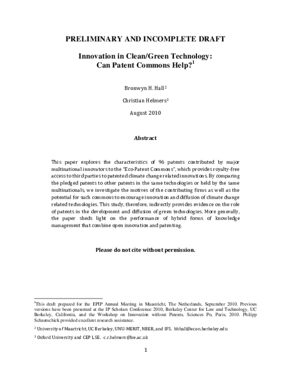 (PDF) Preliminary and Incomplete Draft
