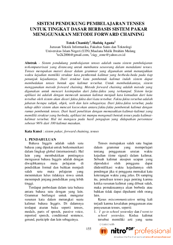 (PDF) Sistem Pendukung Pembelajaran Tenses Untuk Tingkat Dasar Berbasis Sistem Pakar Menggunakan ...