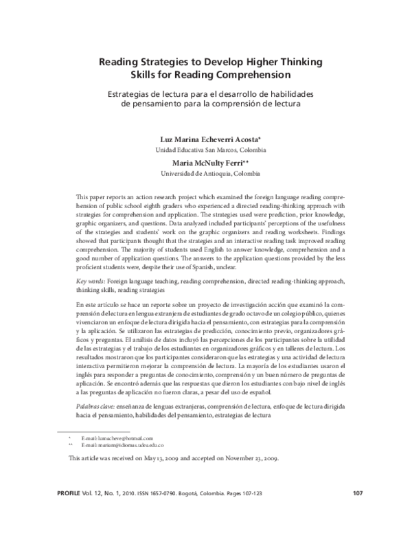 (PDF) Reading Strategies to Develop Higher Thinking Skills for Reading ...