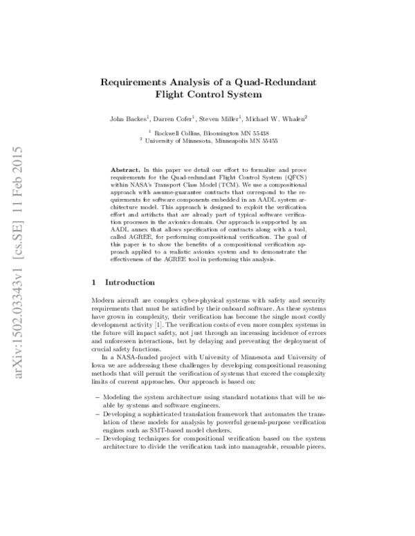 (PDF) Requirements Analysis of a Quad-Redundant Flight Control System