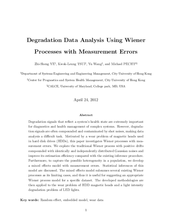 Pdf Degradation Data Analysis Using Wiener Processes With Measurement Errors 