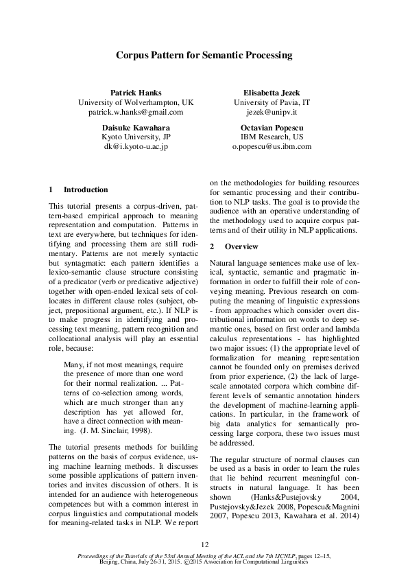 Pdf Corpus Patterns For Semantic Processing