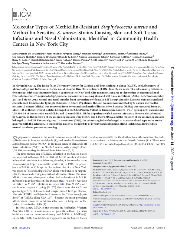 (PDF) Molecular Types of MRSA and MSSA Strains Causing Skin and Soft ...