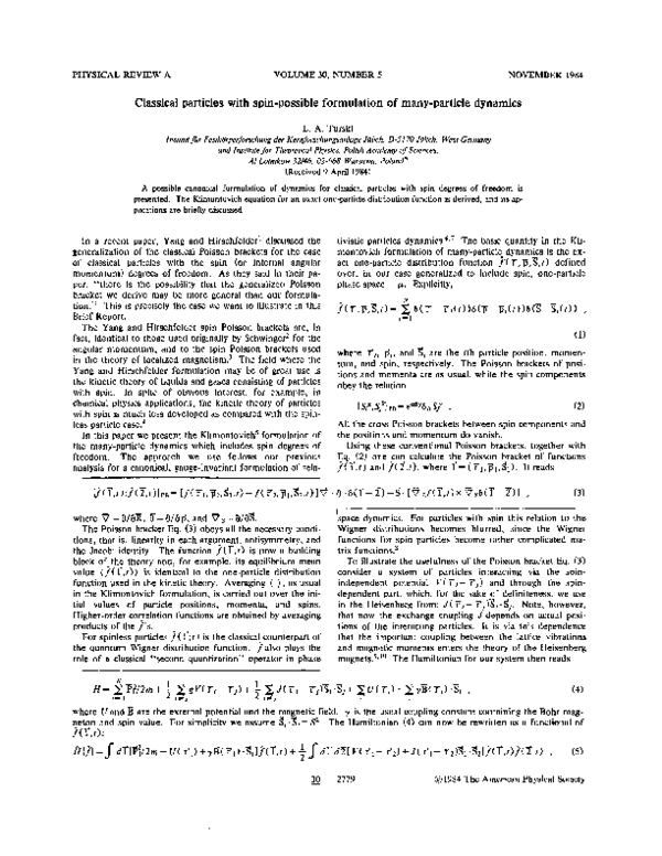Pdf Classical Particles With Spin Possible Formulation Of Many