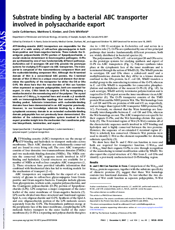 (PDF) Substrate binding by a bacterial ABC transporter involved in ...
