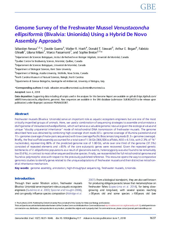(PDF) Genome Survey of the Freshwater Mussel Venustaconcha ...