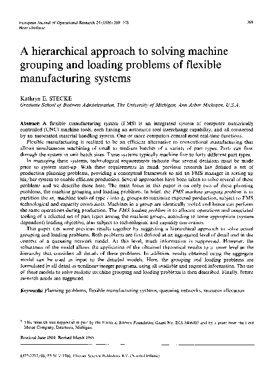 Pdf A Hierarchical Approach To Solving Machine Grouping And Loading Problems Of Flexible