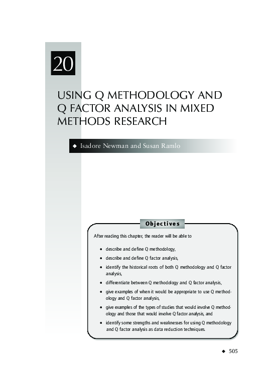 (PDF) Using Q Methodology and Q Factor Analysis in Mixed Methods Research