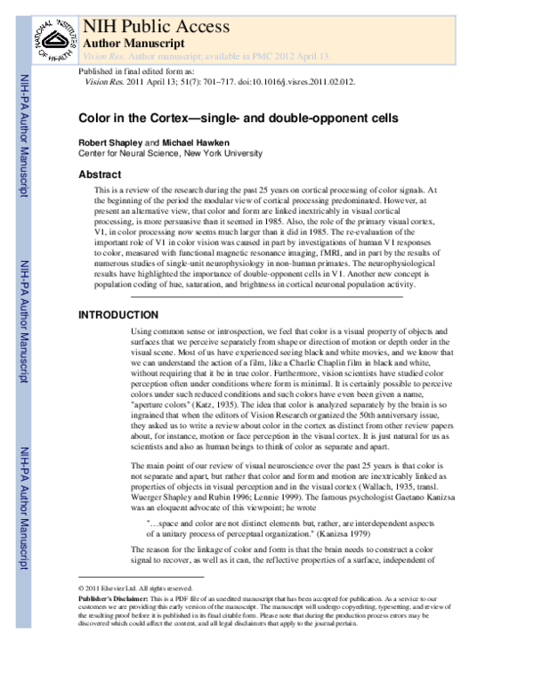 (PDF) Color in the Cortex: single- and double-opponent cells