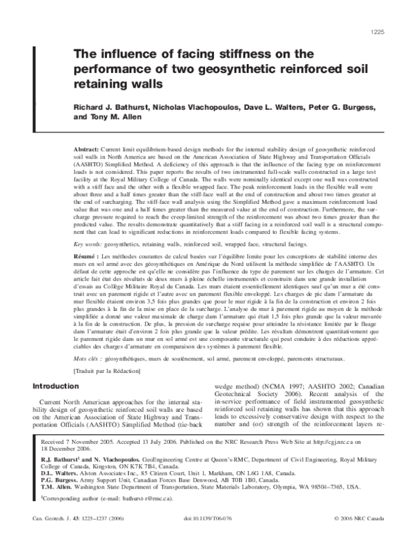 (PDF) The influence of facing stiffness on the performance of two ...