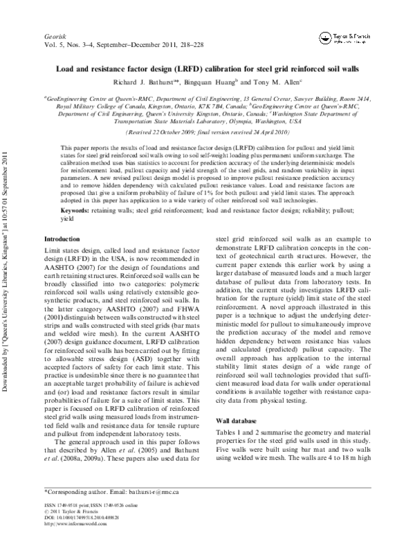 (PDF) Load and resistance factor design (LRFD) calibration for steel ...
