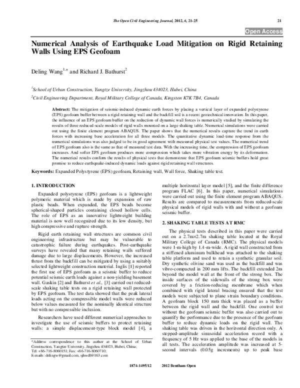 (PDF) Numerical Analysis of Earthquake Load Mitigation on Rigid ...