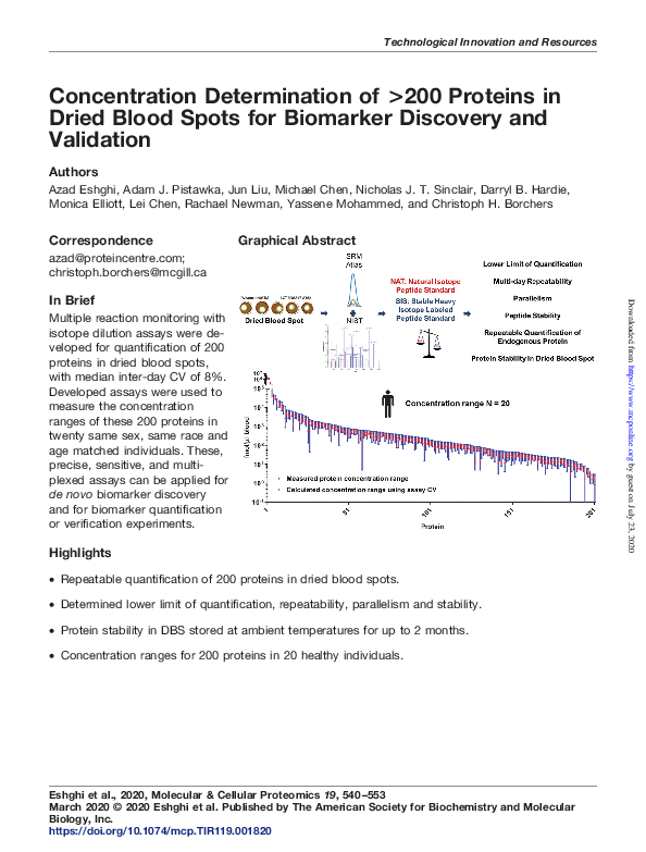 (PDF) Concentration determination of >200 proteins in dried blood spots ...