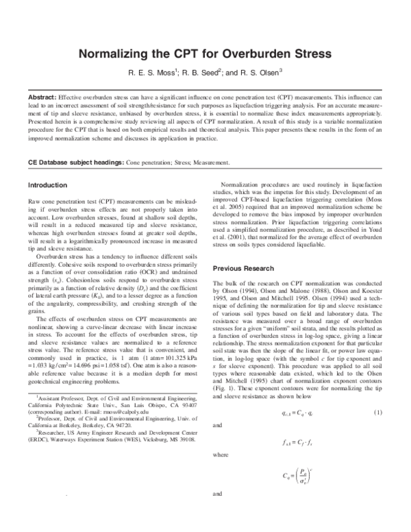 (PDF) Normalizing the CPT for Overburden Stress