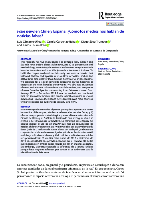 (PDF) Fake news en Chile y España: ¿Cómo los medios nos hablan de ...