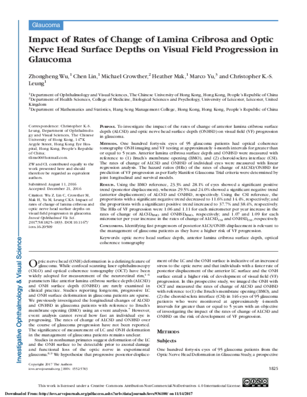 (PDF) Impact of Rates of Change of Lamina Cribrosa and Optic Nerve Head ...