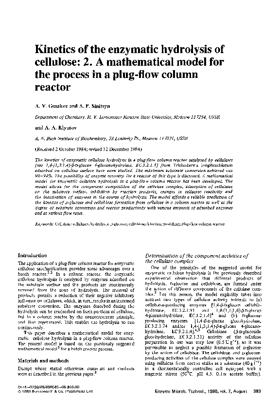 (PDF) Kinetics of the enzymatic hydrolysis of cellulose: 2. A ...