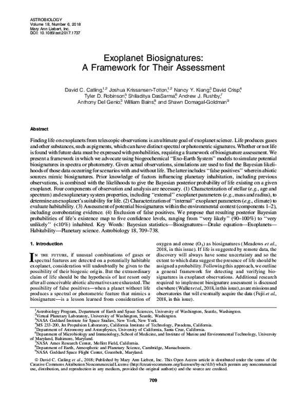 (PDF) Exoplanet Biosignatures: A Framework for Their Assessment