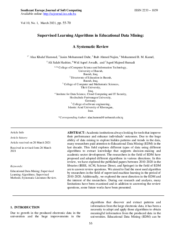 (PDF) Supervised Learning Algorithms in Educational Data Mining: A Systematic Review