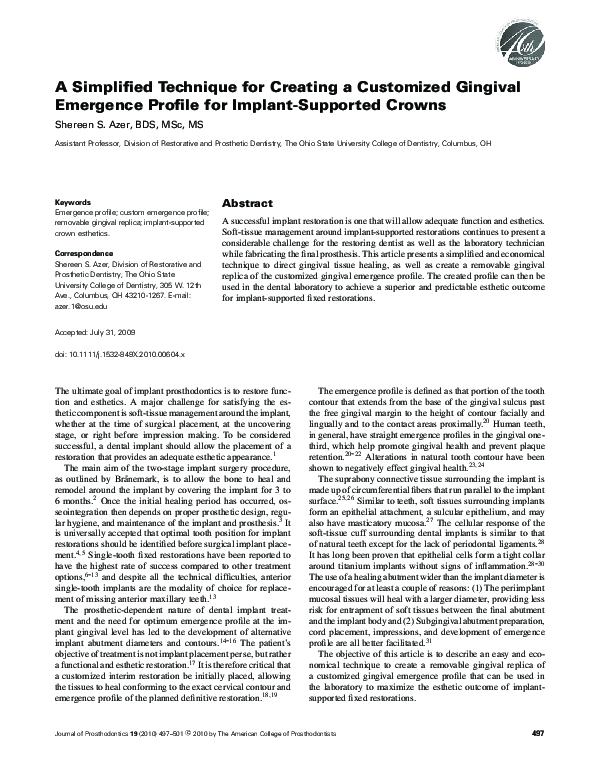 (PDF) A Simplified Technique for Creating a Customized Gingival ...