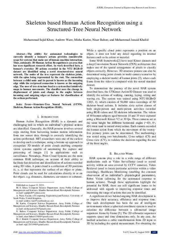 Pdf Skeleton Based Human Action Recognition Using A Structured Tree