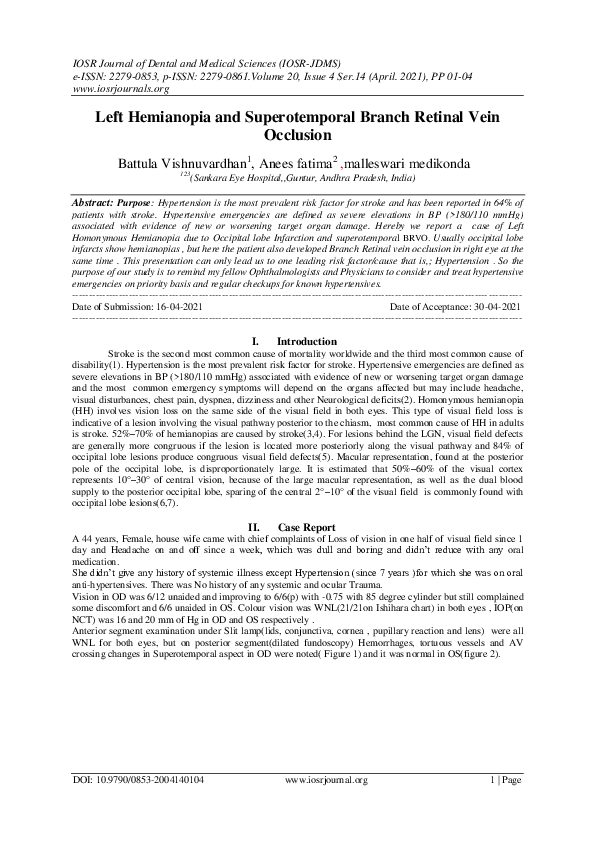 (PDF) Left Hemianopia and Superotemporal Branch Retinal Vein Occlusion