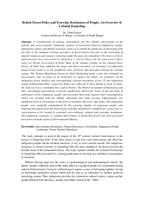 (PDF) British Forest Policy and Everyday Resistances of People: An ...