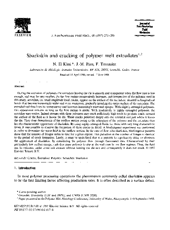 (PDF) Sharkskin and cracking of polymer melt extrudates